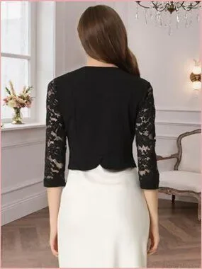 Sweaters | Lace Shrug 34 Sleeve Open Front Sheer Floral Cardigan Formal ...